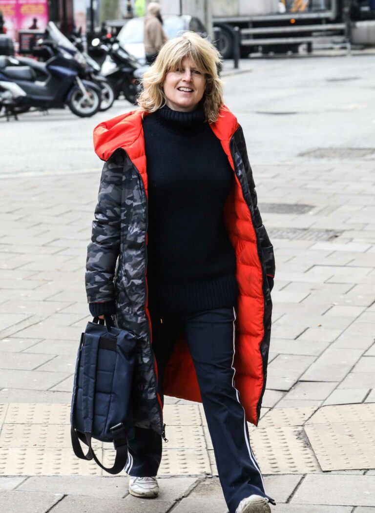 Rachel Johnson in a Grey Camo Puffer Coat Arrives at the Global Radio ...