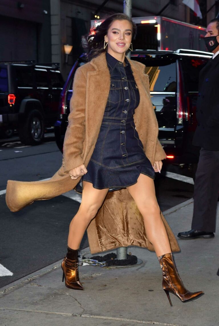 Hailee Steinfeld in a Denim Mini Dress Arrives at Good Morning America ...