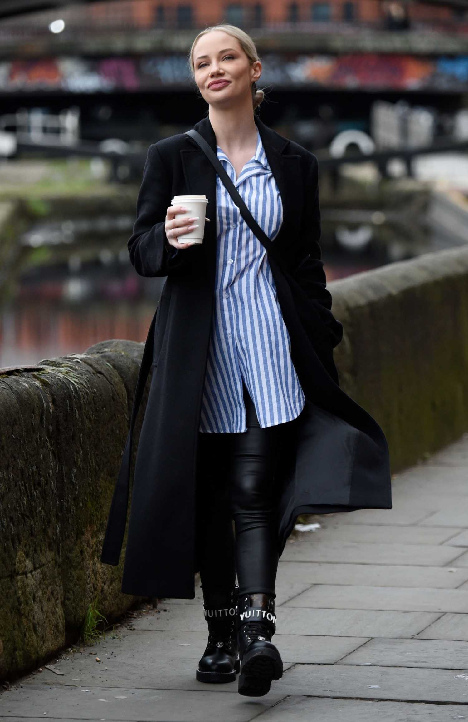 Jessica Power in a Black Coat Was Seen Out in Manchester – Celeb Donut