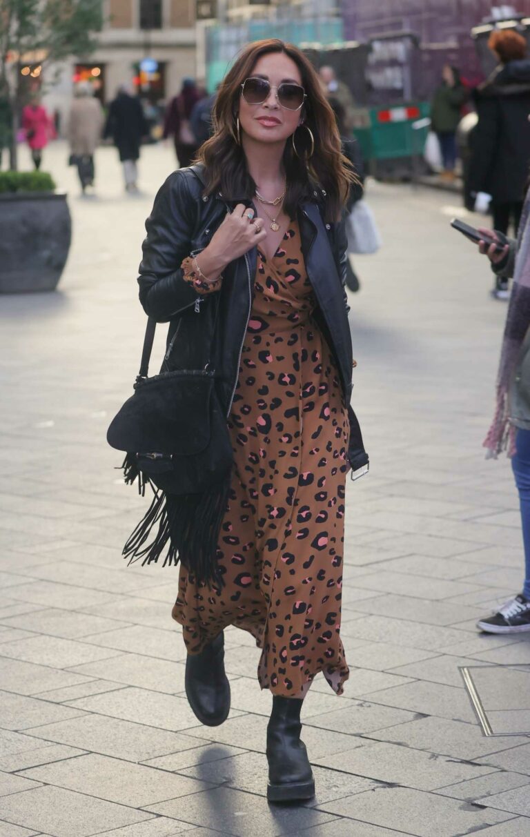Myleene Klass in a Black Leather Jacket Arrives at the Global Radio ...