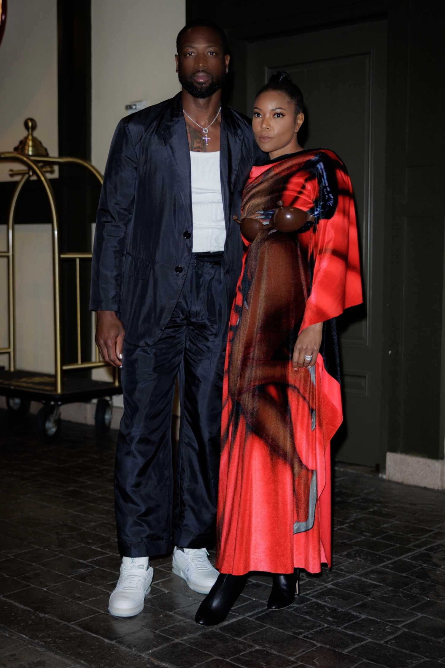 Gabrielle Union in a Red Loewe Gown Leaves Dinner at Casa Cipriani with ...