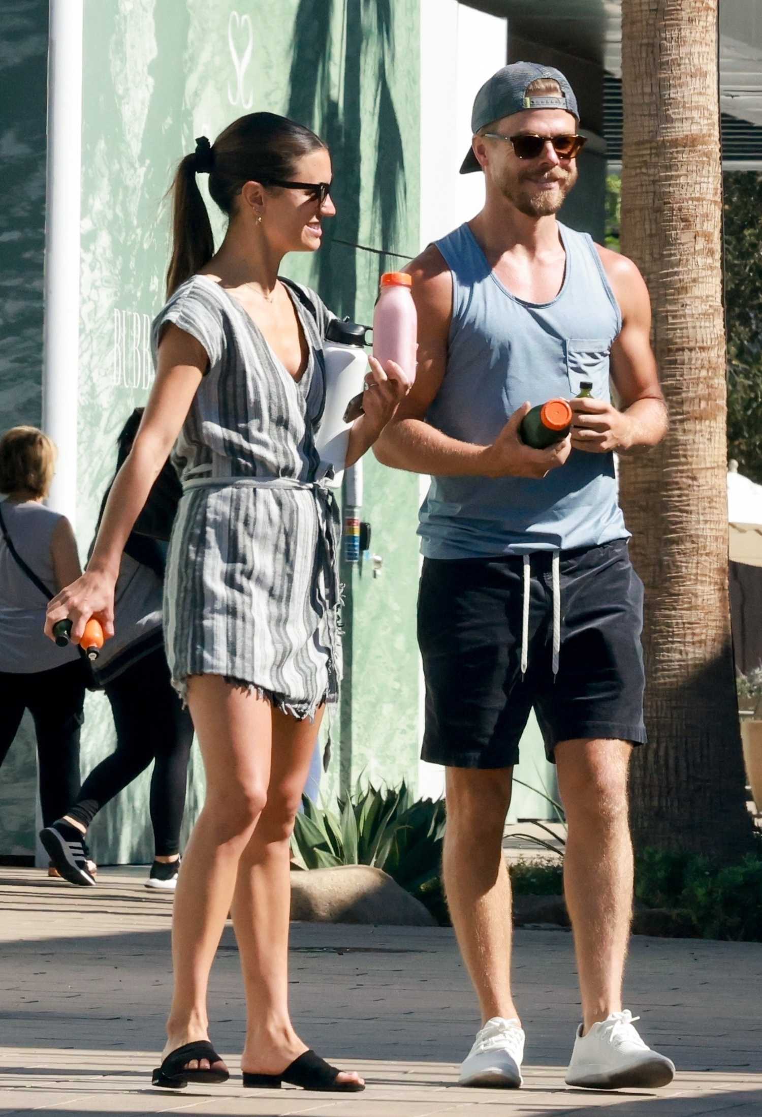 Hayley Erbert in a Striped Mini Dress Was Seen Out with Derek Hough on ...