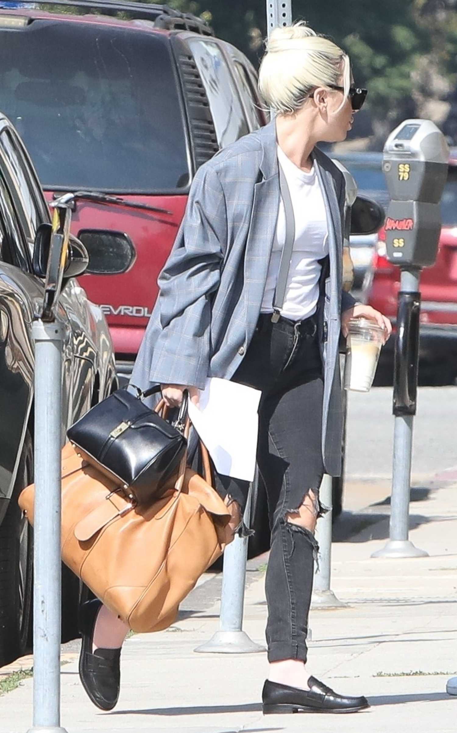 Lady Gaga in a Grey Blazer Arrives at a Music Studio in West Hollywood ...