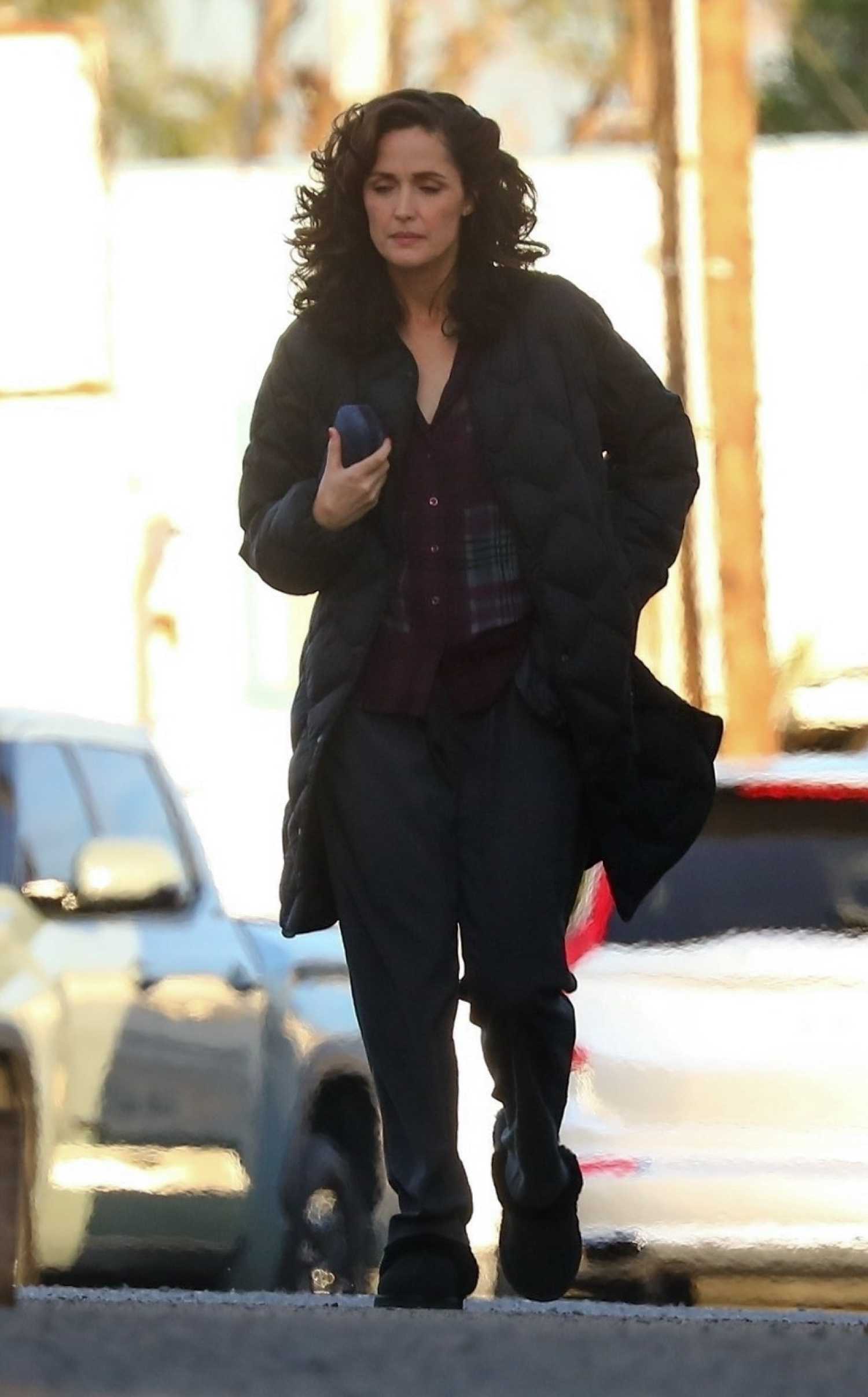 Rose Byrne in a Black Puffer Coat Films Scenes for Her Show Physical in ...