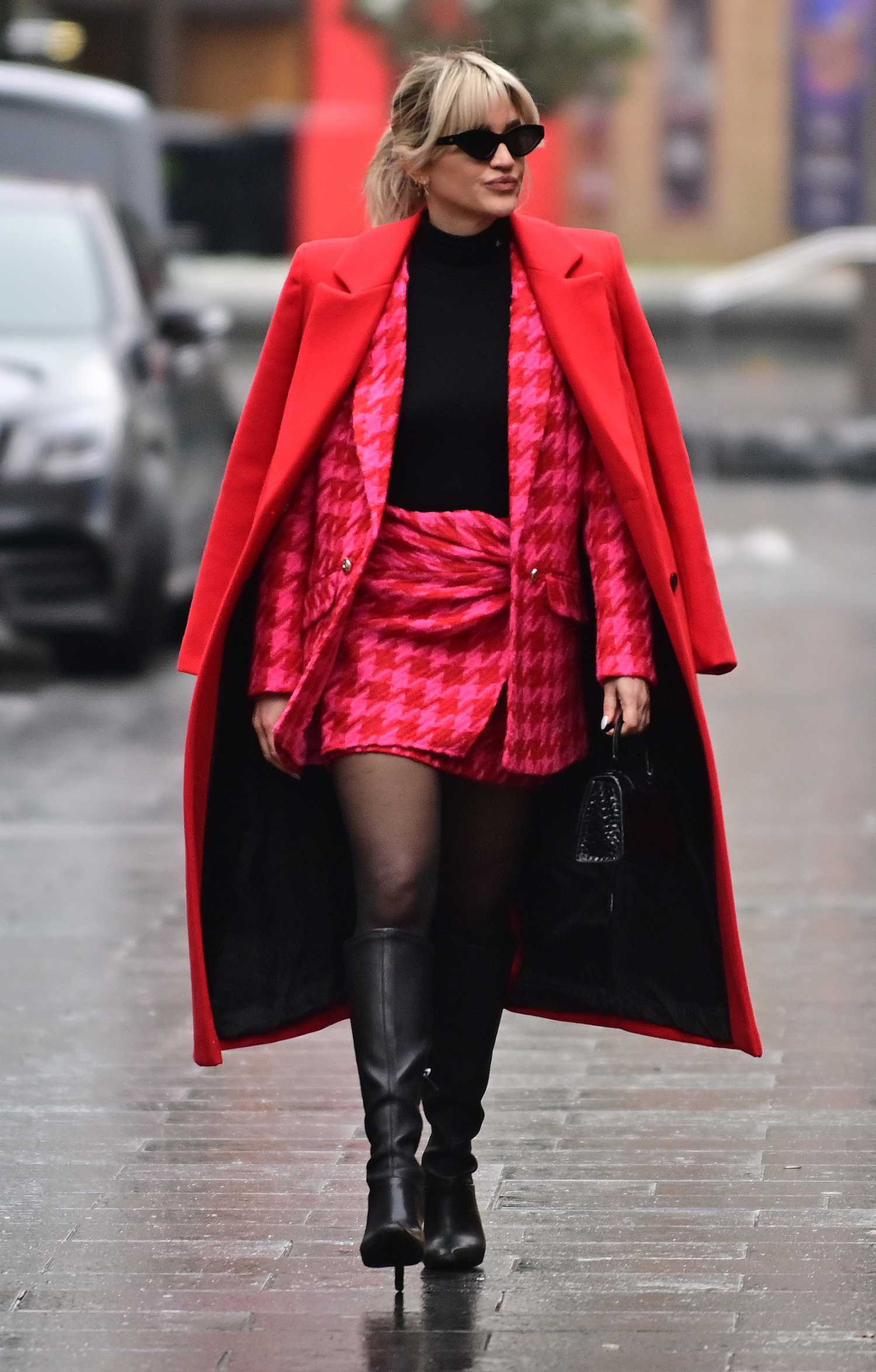 Ashley Roberts in a Red Coat Leaves the Global Studios, Heart FM ...