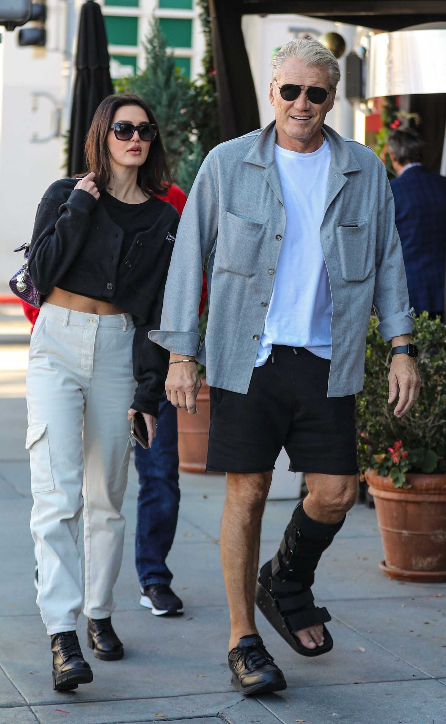 Emma Krokdal in a Black Short Cardigan Was Seen Out with Dolph Lundgren ...