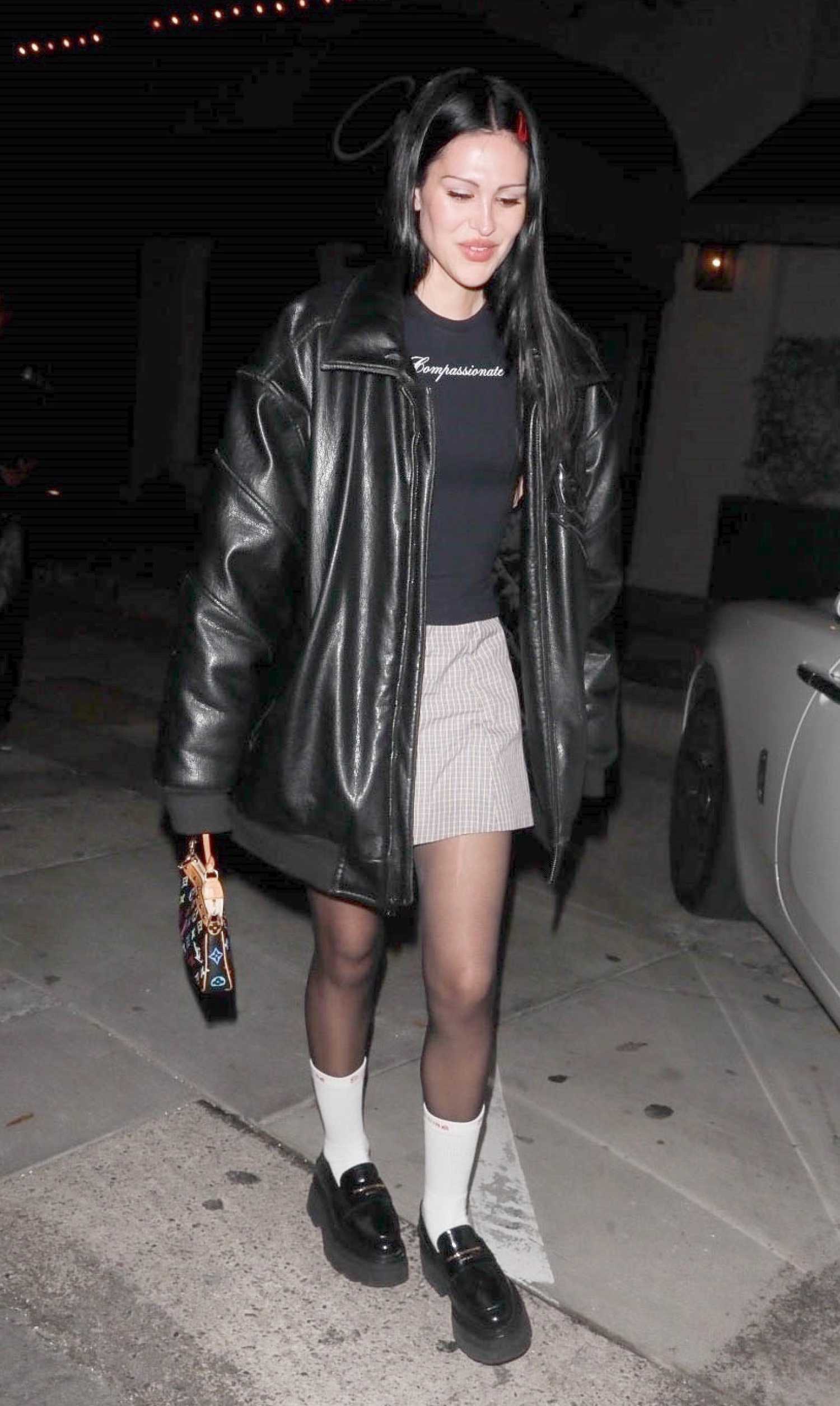 Amelia Hamlin in a Black Leather Jacket Leaves a Solo Dinner at Craig’s ...