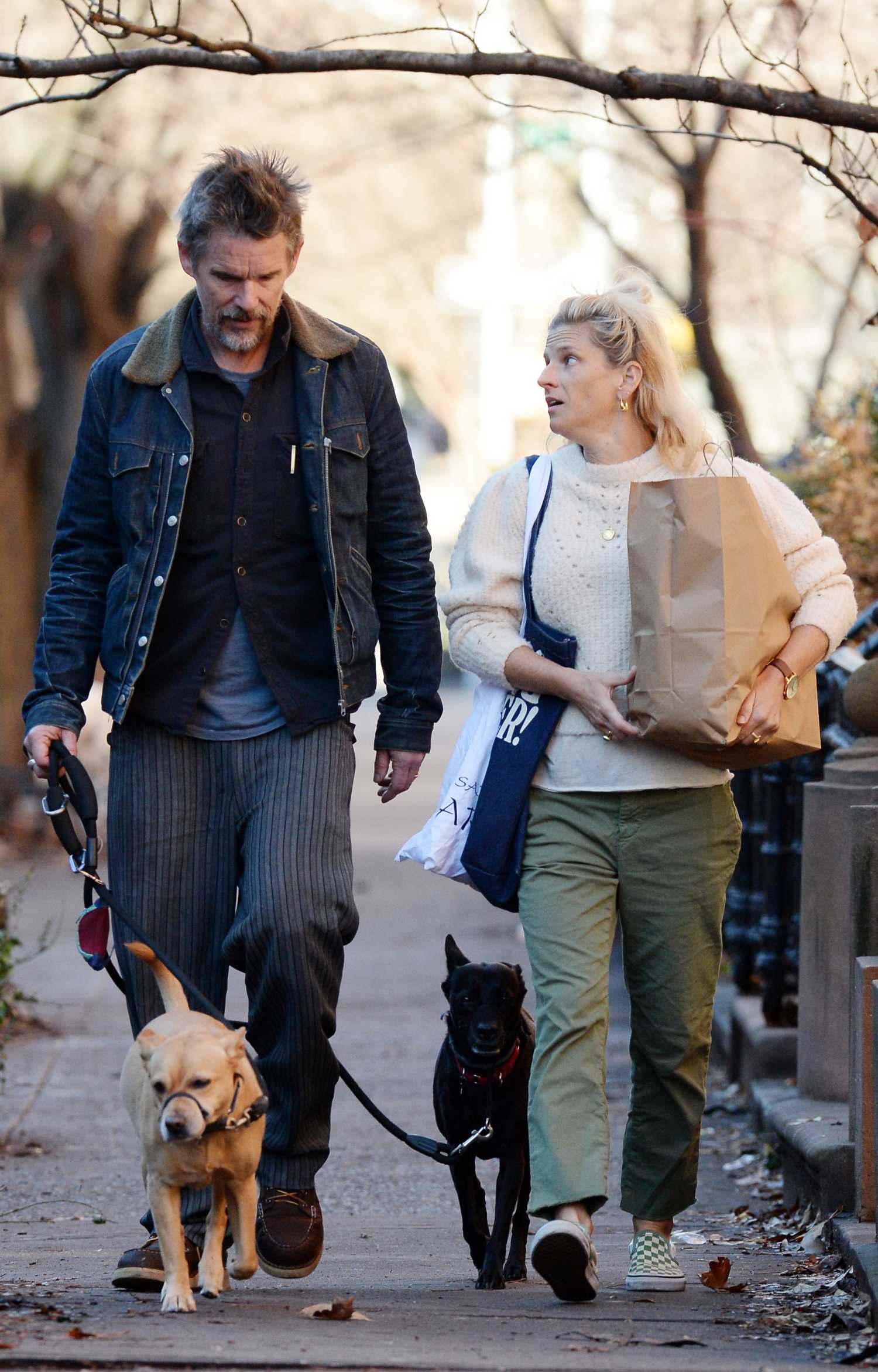 Ethan Hawke in a Denim Jacket Was Seen Out with Ryan Shawhughes in New ...