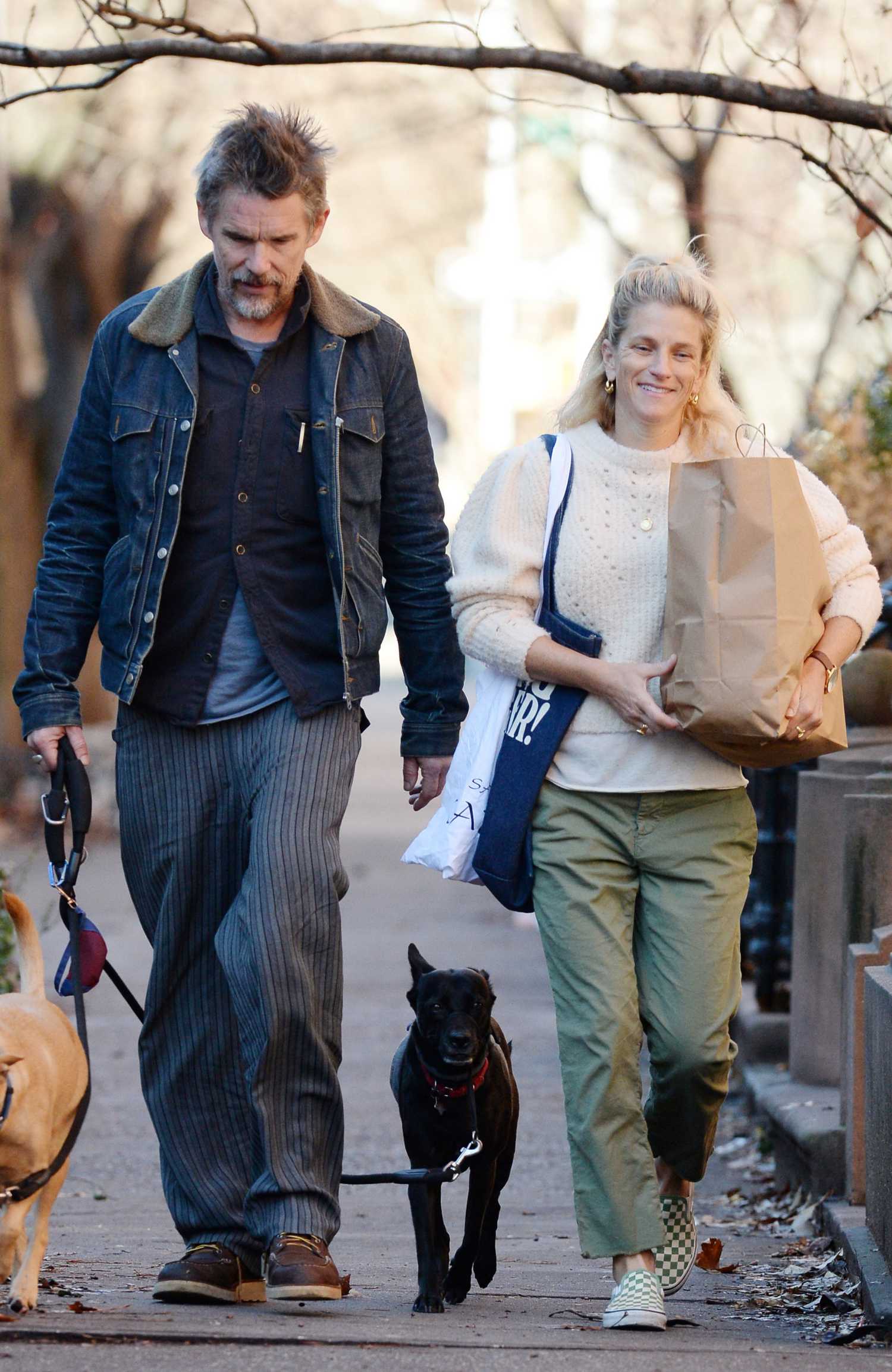 Ethan Hawke in a Denim Jacket Was Seen Out with Ryan Shawhughes in New ...