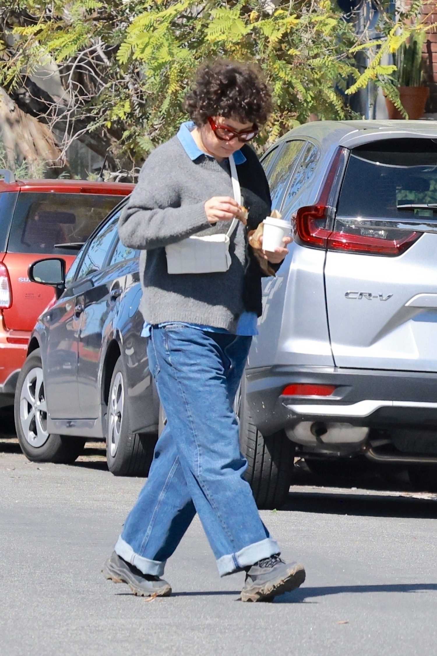 Alia Shawkat in a Grey Cardigan Grabs Her Morning Coffee in Los Feliz ...