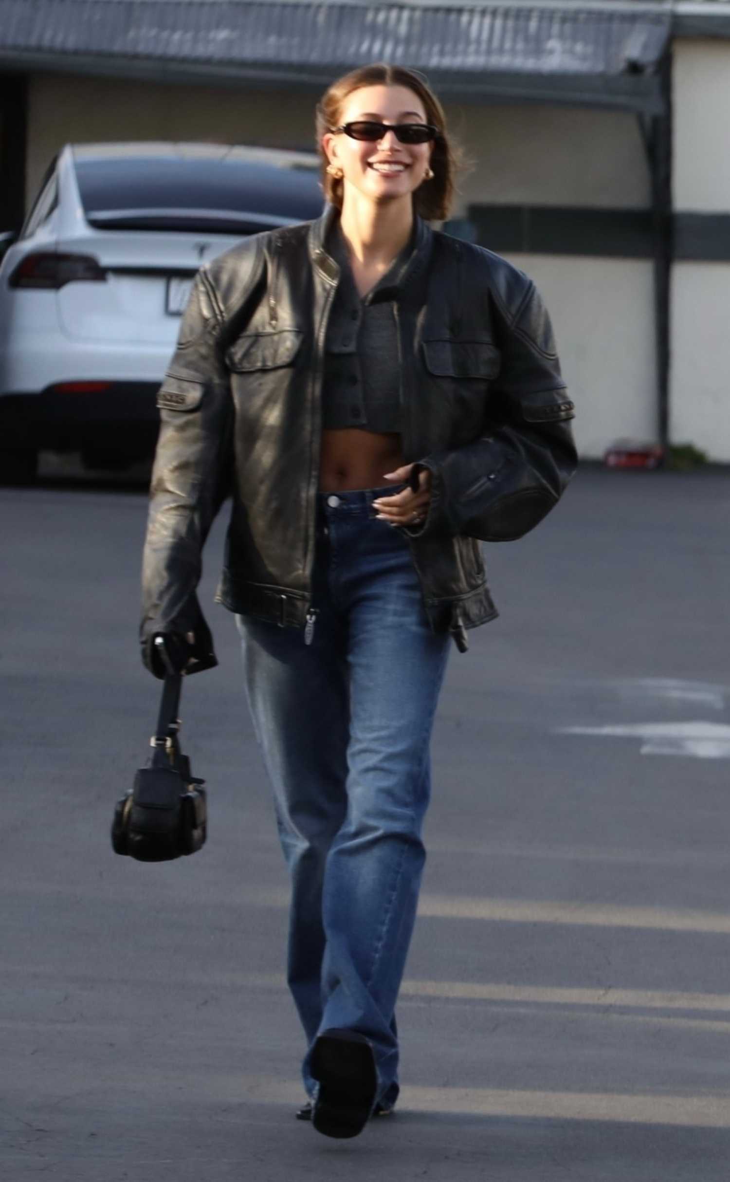 Hailey Bieber in a Black Leather Jacket Was Seen Out with Justin Bieber ...