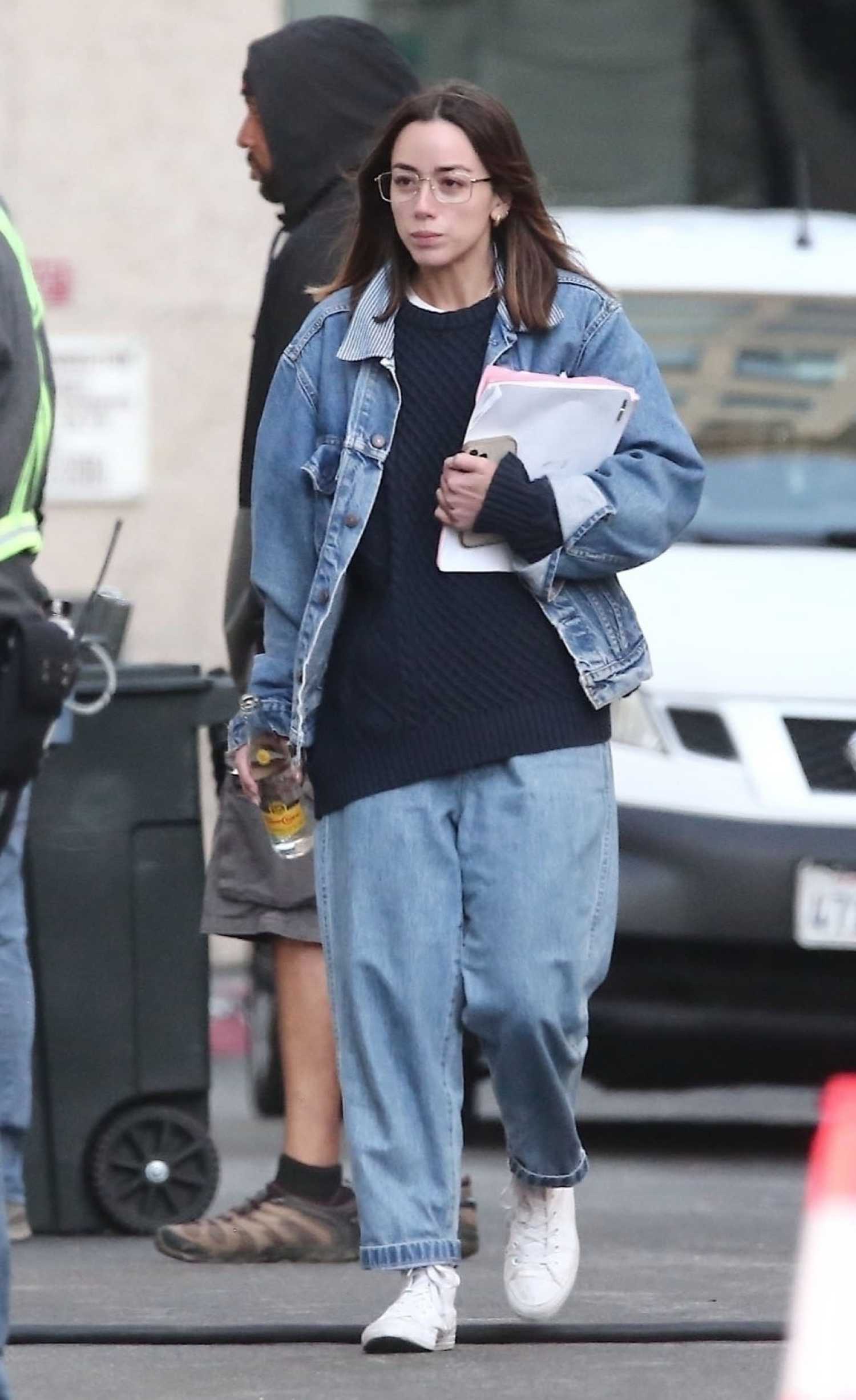 Chloe Bennet in a Denim Suit on the Set of Interior Chinatown in ...