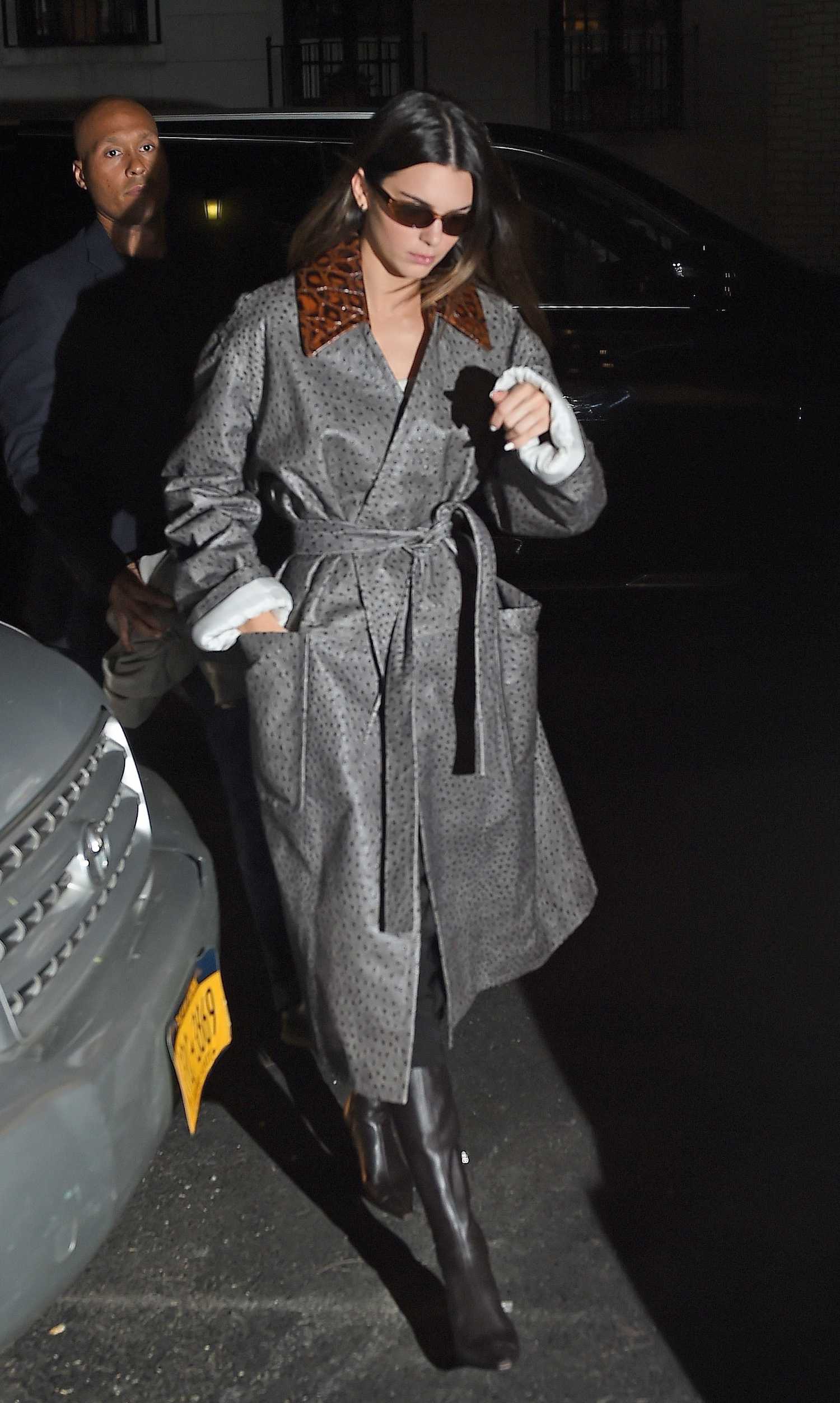 Kendall Jenner in a Grey Animal Print Leather Coat Steps Out for an ...