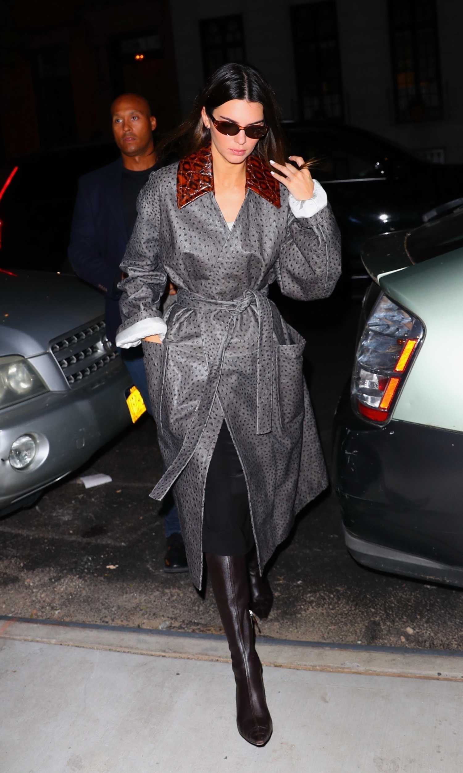 Kendall Jenner in a Grey Animal Print Leather Coat Steps Out for an ...