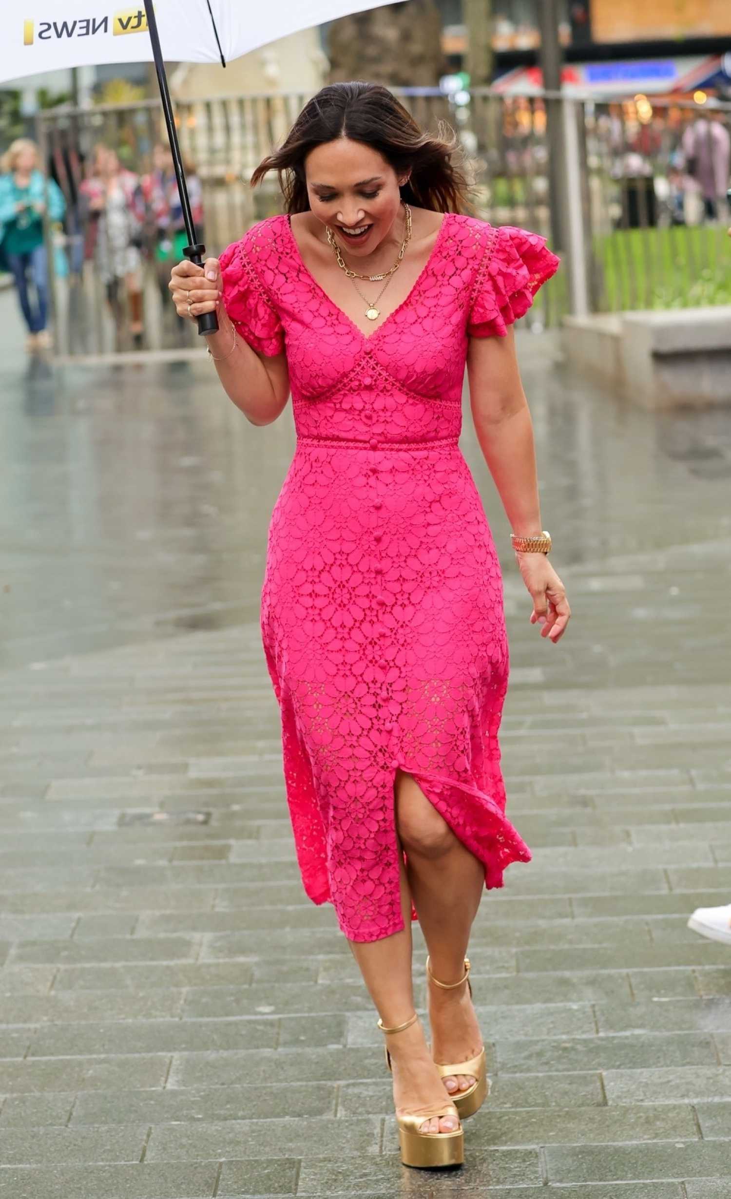 Myleene Klass in a Pink Lace Dress Leaves the Kings Coronation in ...