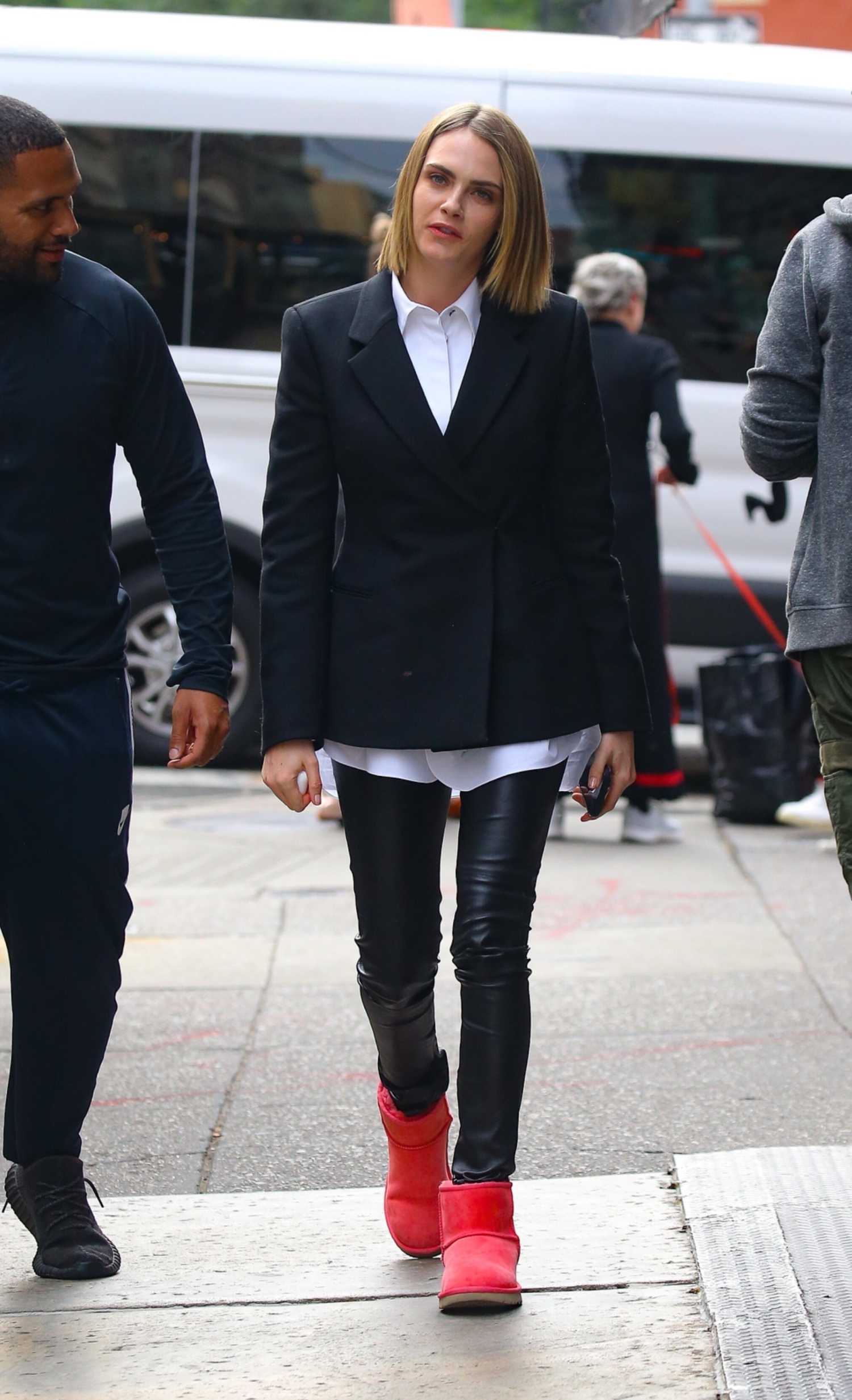 Cara Delevingne in a Black Leather Pants on the Set of American Horror ...