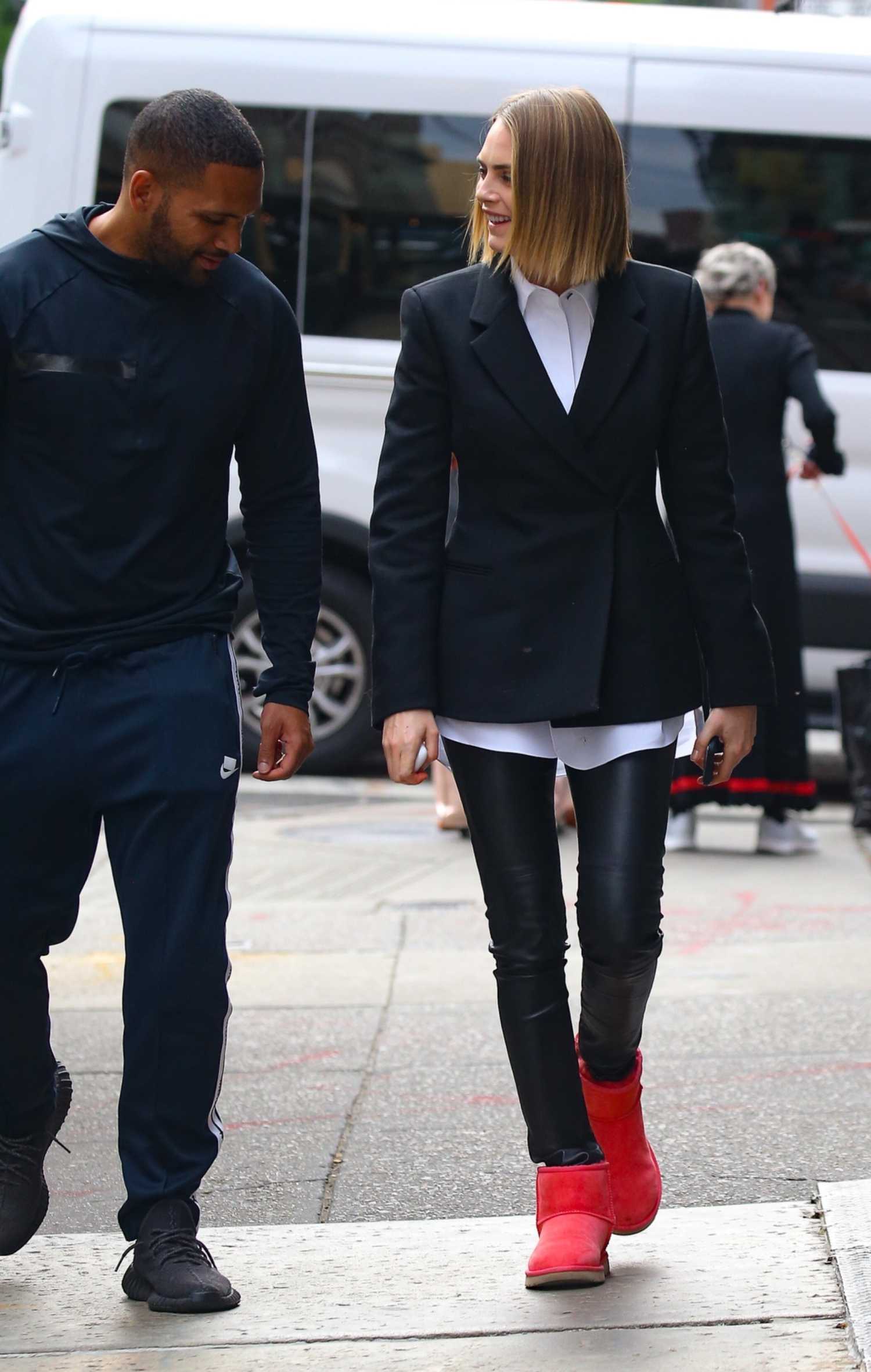 Cara Delevingne in a Black Leather Pants on the Set of American Horror ...