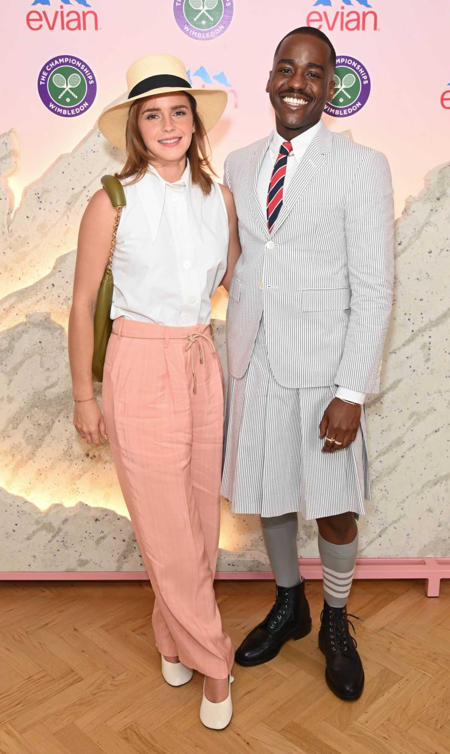Emma Watson in a Pink Pants Poses in the Evian VIP Suite on Day ...