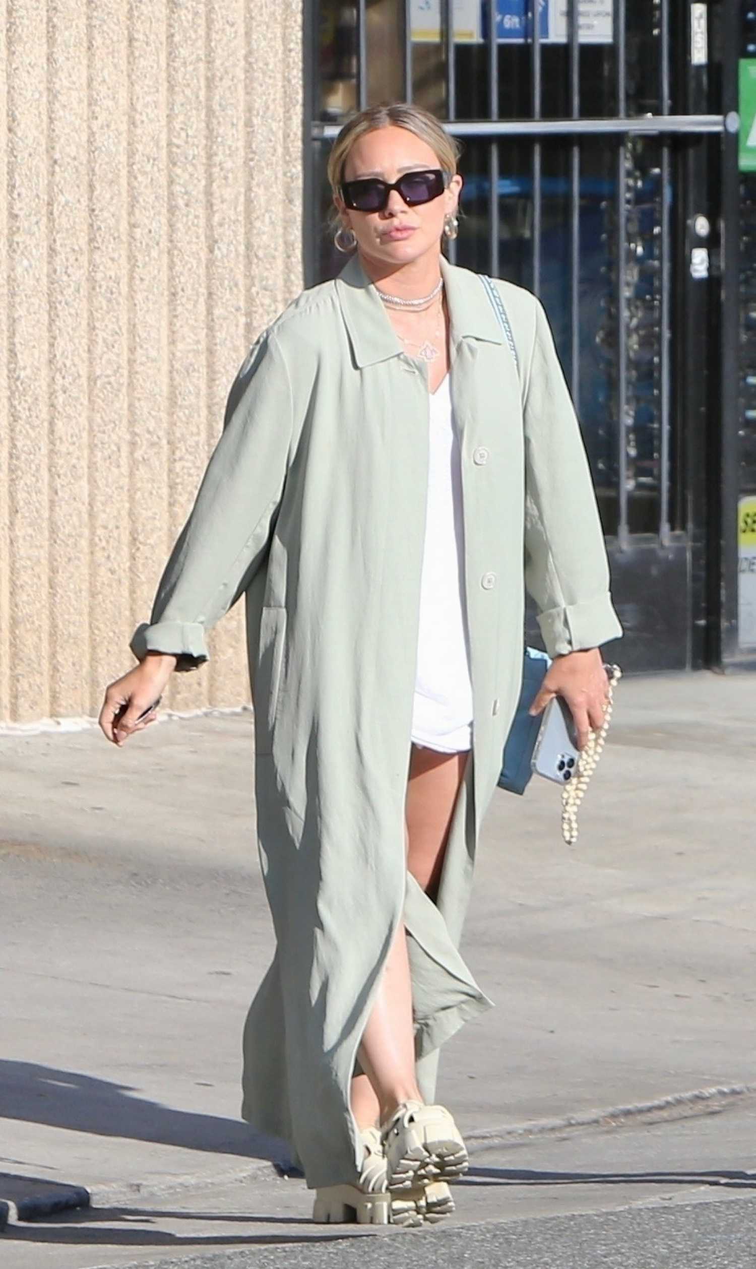 Hilary Duff in an Olive Trench Coat Was Seen Out with Her Husband ...