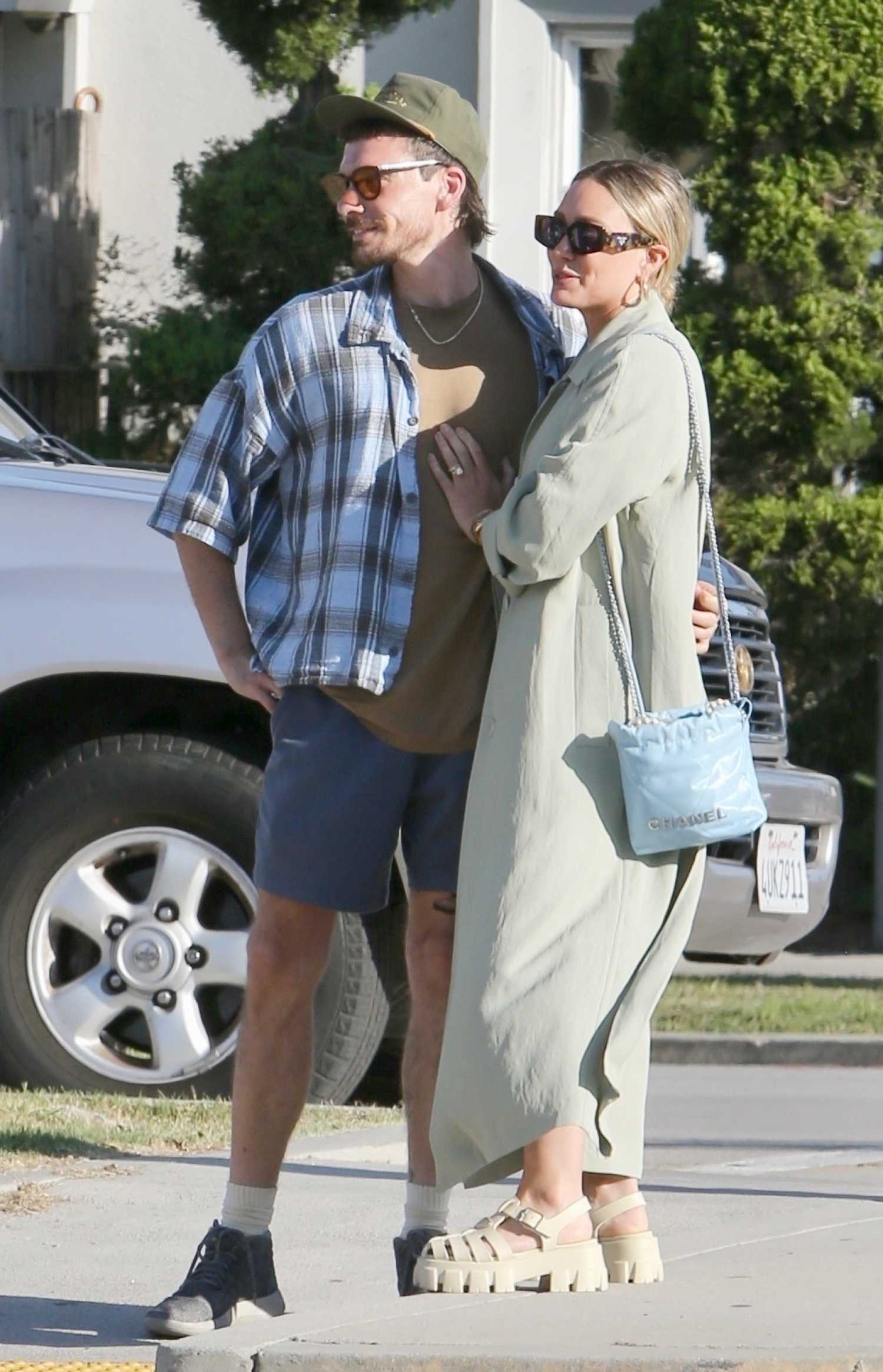 Hilary Duff in an Olive Trench Coat Was Seen Out with Her Husband ...