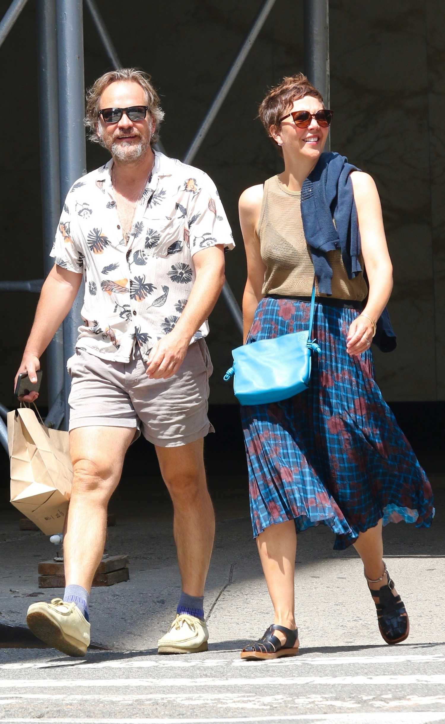 Maggie Gyllenhaal in a Beige Tank Top Was Seen During a Romantic Stroll ...
