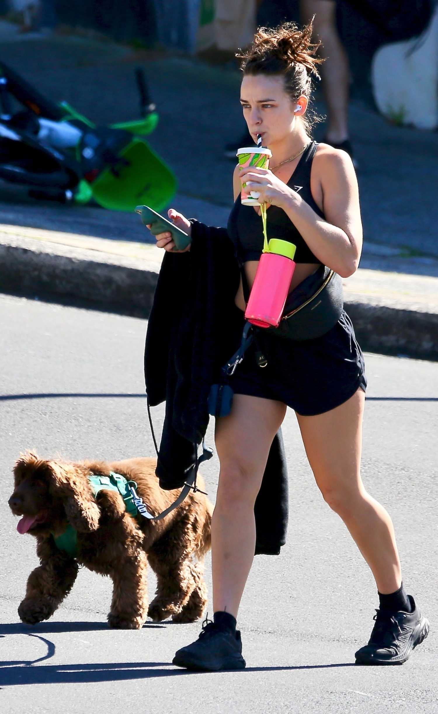 Abbie Chatfield in a Black Sports Bra Walks Her Dog at Bondi Beach ...