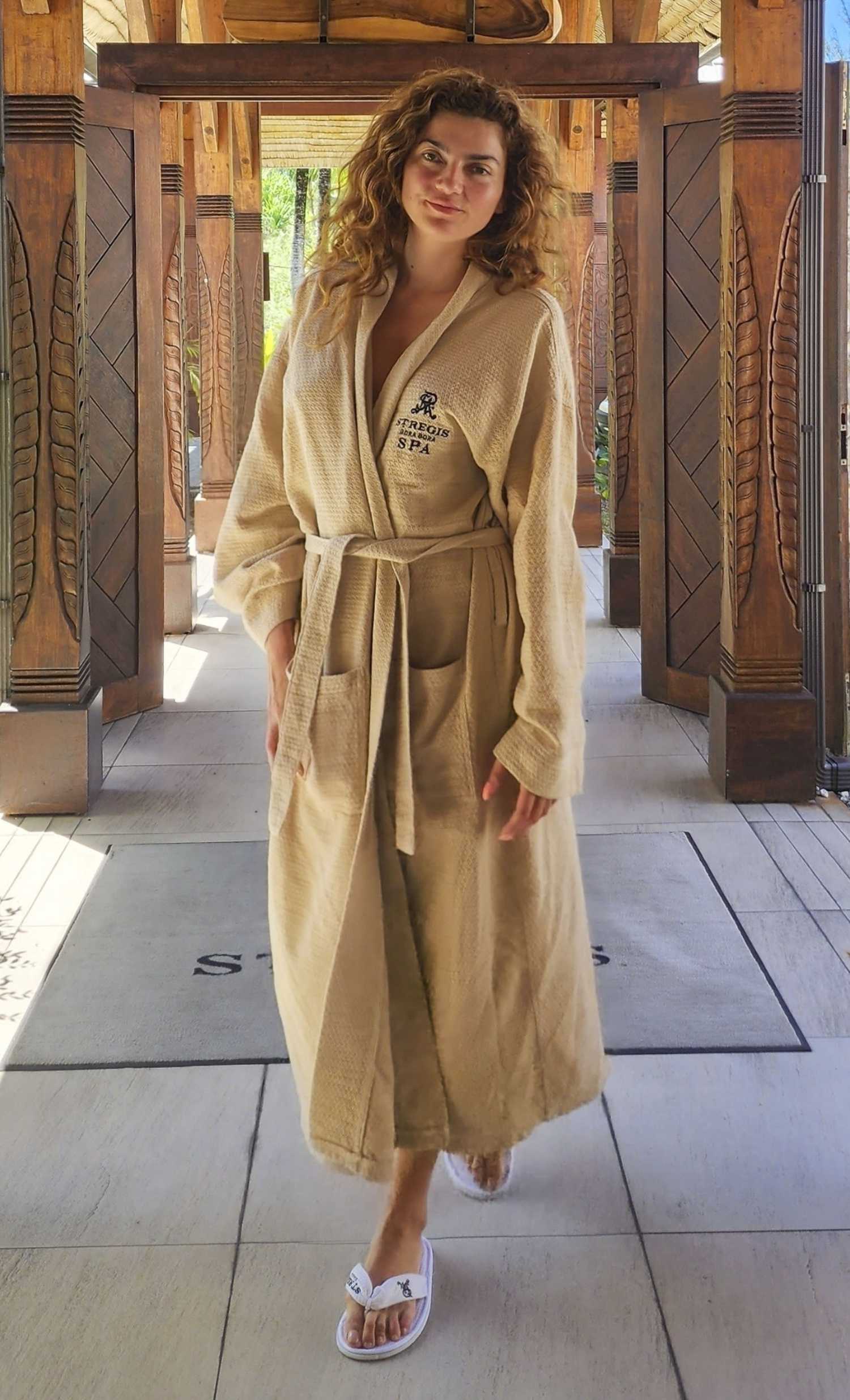 Blanca Blanco in a Beige Bathrobe Arrives at a Spa in Bora Bora – Celeb ...