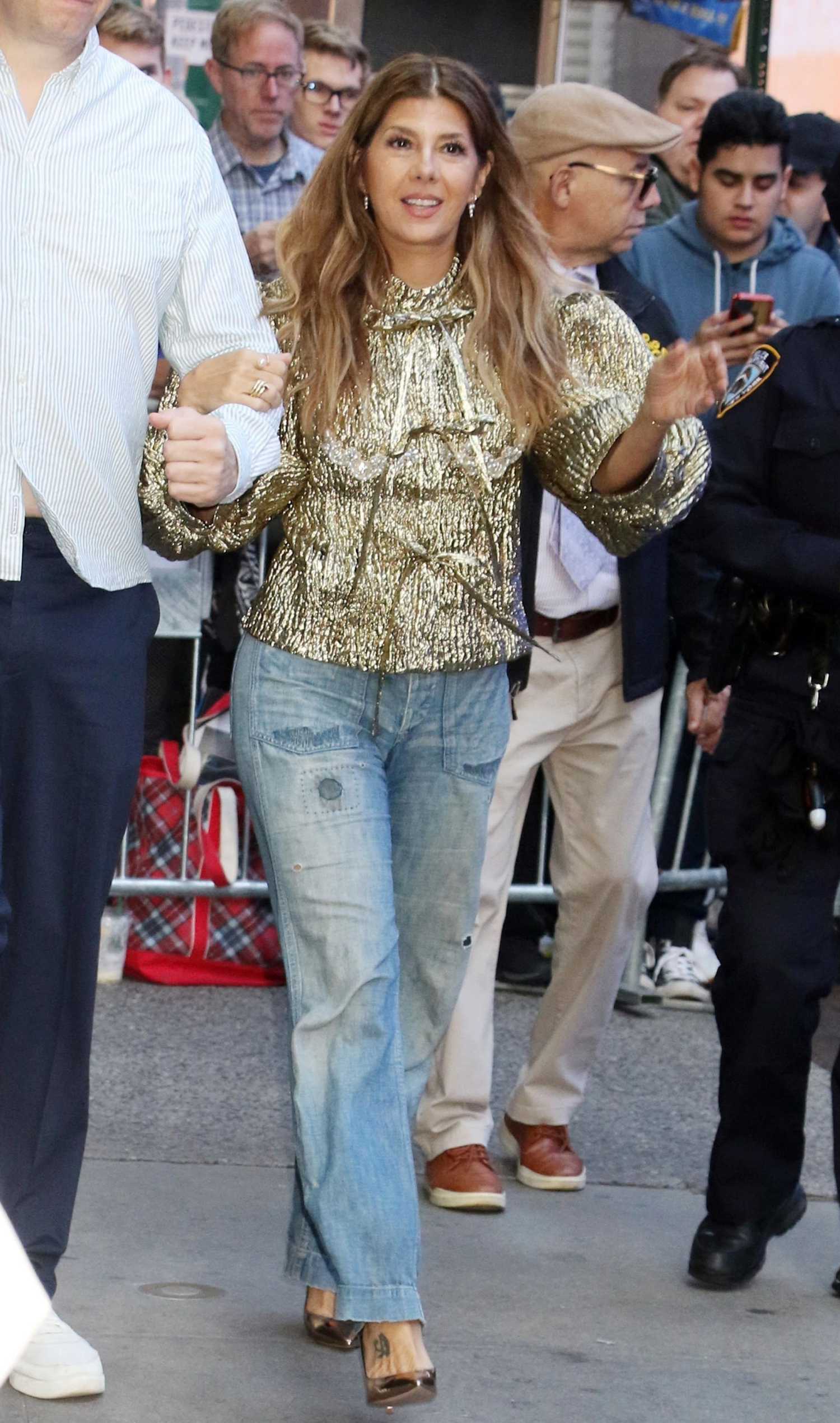 Marisa Tomei in a Gold Blouse Arrives at the Good Morning America Show ...